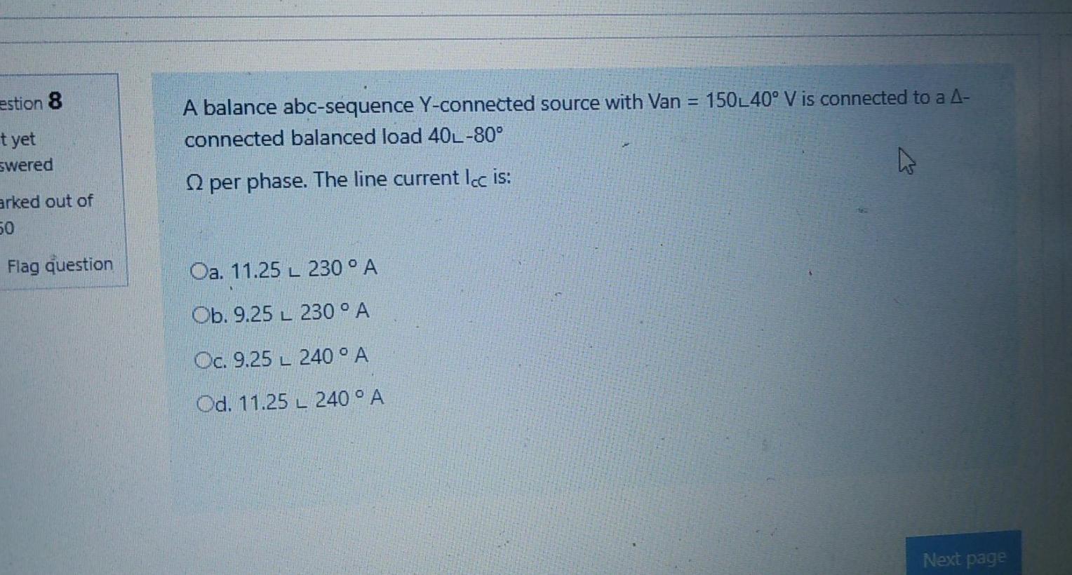 Solved estion 8 A balance abc-sequence Y-connected source | Chegg.com