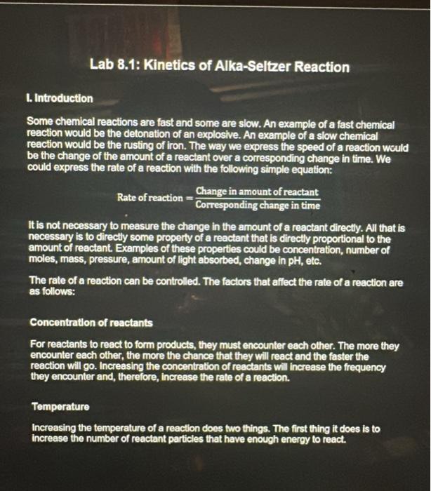 Solved Lab 8.1: Kinetics of Alka-Seltzer Reaction 1. | Chegg.com