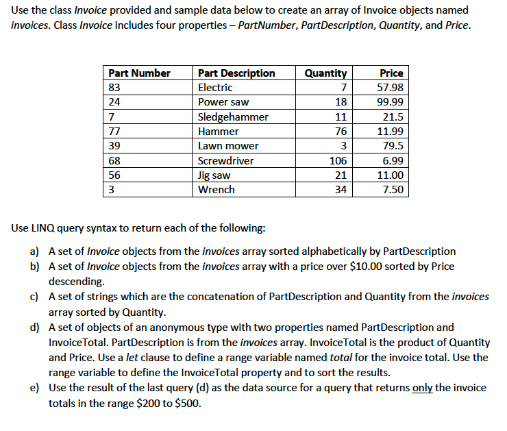 Solved by an EXPERT Using C# in visual studio. This is using LINQ method | Chegg.com