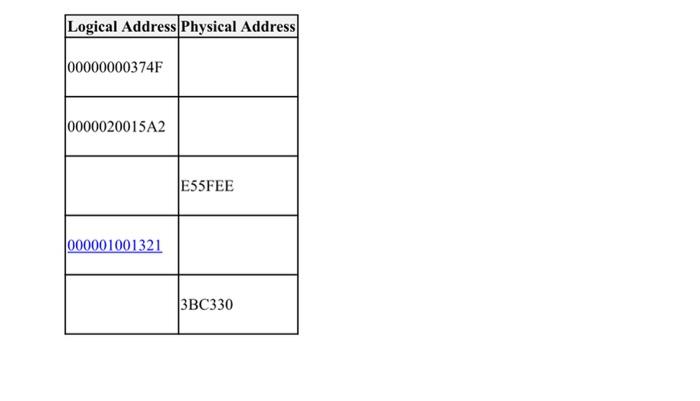 Solved \begin{tabular}{|l|l|} \hline Logical Address & | Chegg.com