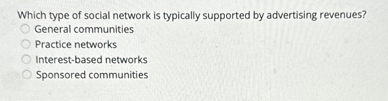 Solved Which type of social network is typically supported | Chegg.com