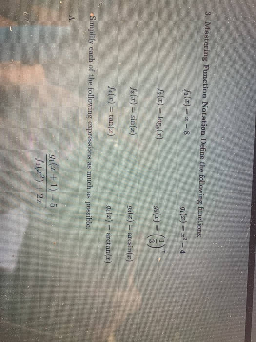 Solved 3 Mastering Function Notation Define The Following