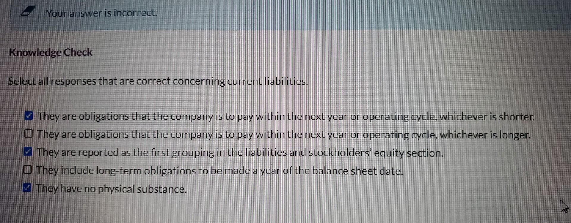 Solved E. Your answer is incorrect. Knowledge Check Select | Chegg.com