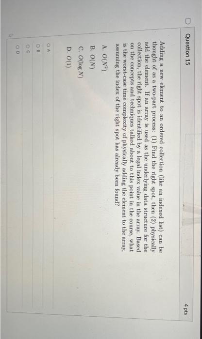 Solved Adding a new element to an ordered collection (like | Chegg.com