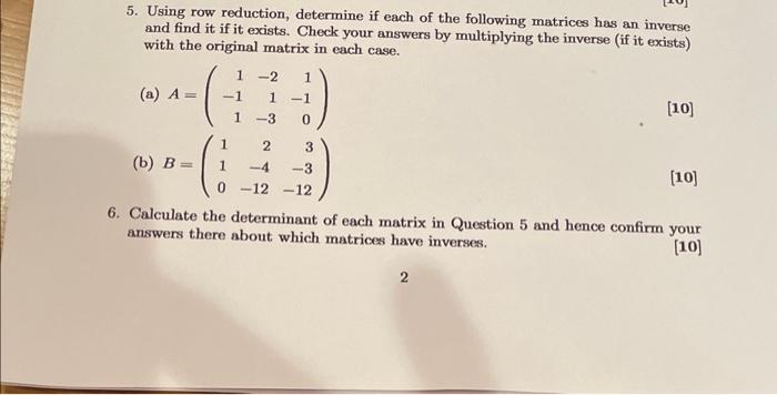Solved 5. Using row reduction, determine if each of the | Chegg.com