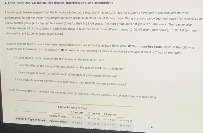 Solved 4. A two-factor ANOVA: the null hypotheses, | Chegg.com