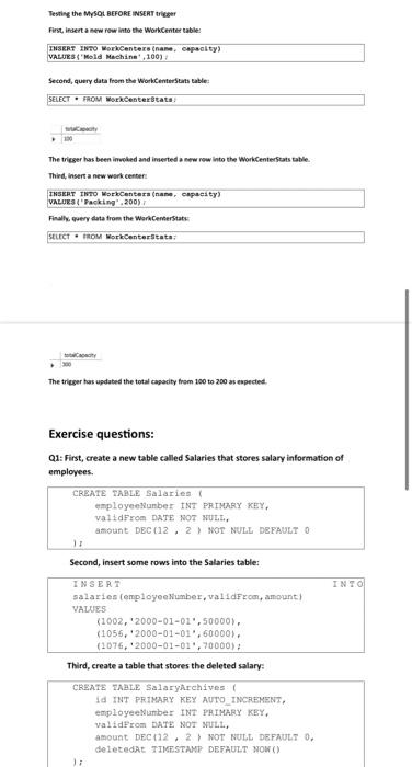 Solved TRIGGERS MYSQL BEFORE INSERT TRIGGER MySQL BEFORE | Chegg.com