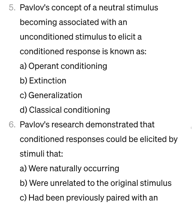 Solved Pavlov's concept of a neutral stimulus becoming | Chegg.com