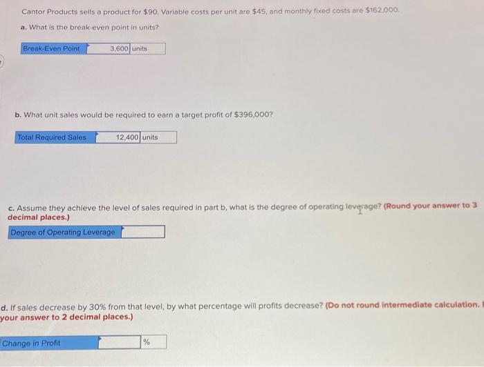 Solved Cantor Products sells a product for $90. Variable | Chegg.com