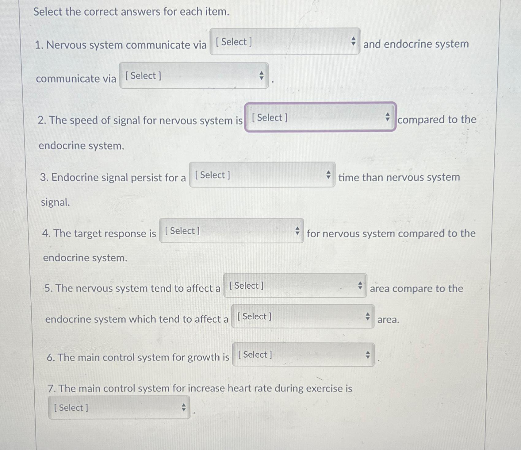 Solved Select the correct answers for each item.Nervous | Chegg.com