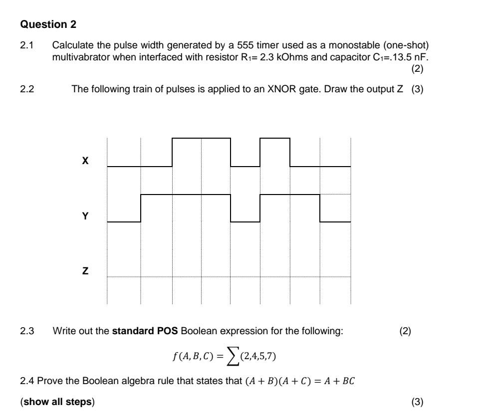 Solved 2.1 Calculate the pulse width generated by a 555 | Chegg.com