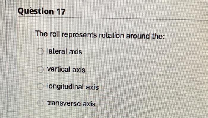 Solved Question 17 The roll represents rotation around the: | Chegg.com
