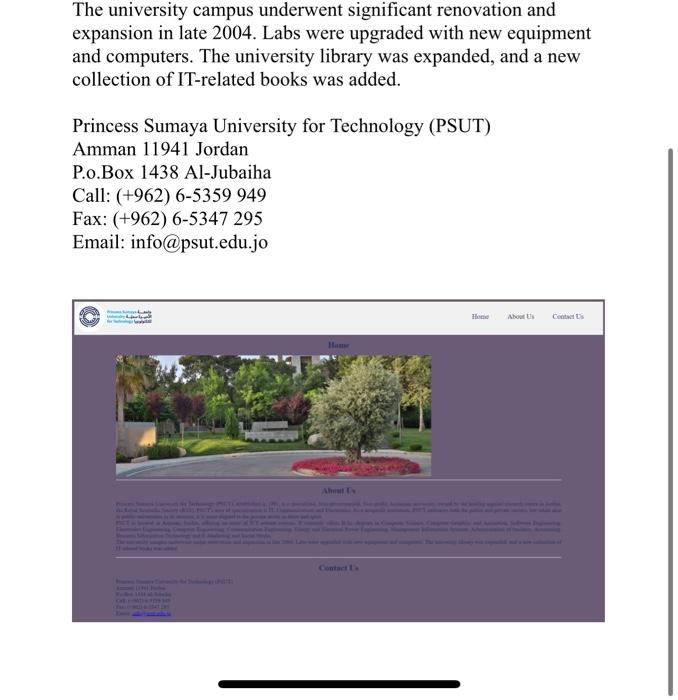 Solved Develop a webpage called psut.html as follows: 1. The | Chegg.com