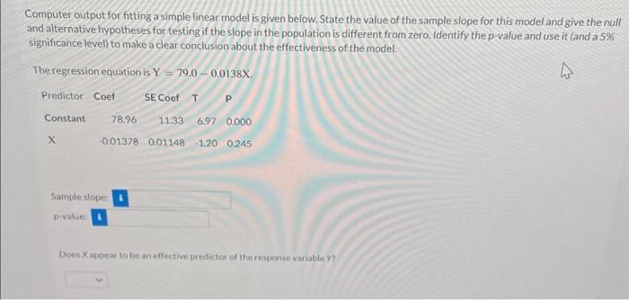 Solved Computer Output For Fitting A Simple Linear Model Is 2780