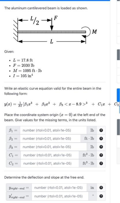Solved The aluminum cantilevered beam is loaded as shown. | Chegg.com