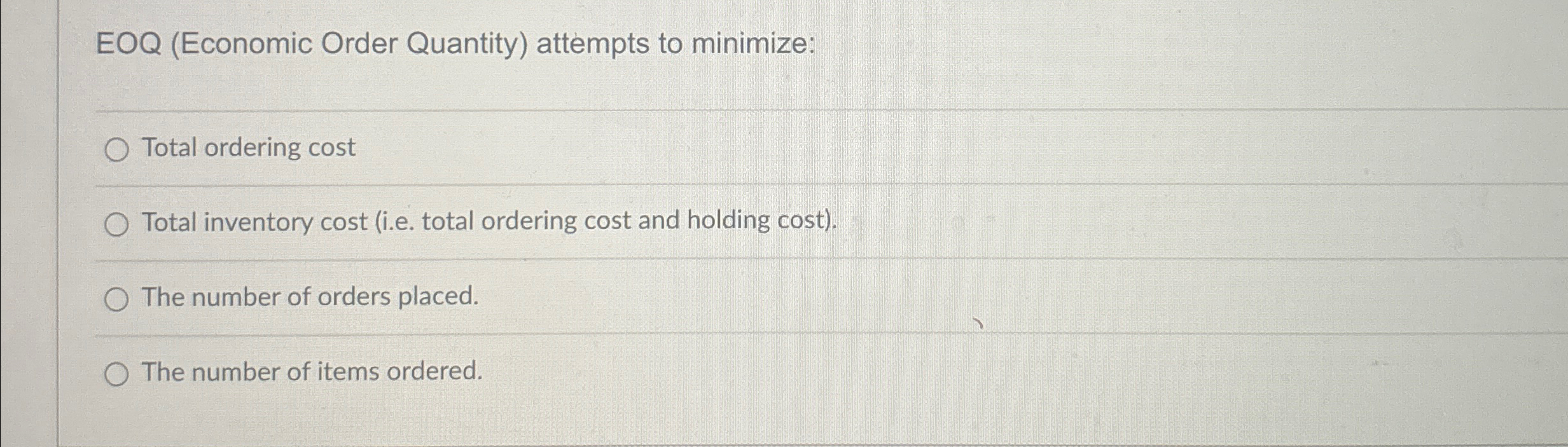 Solved EOQ (Economic Order Quantity) ﻿attempts to | Chegg.com