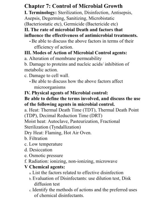 Solved Chapter 7: Control of Microbial Growth 1. | Chegg.com