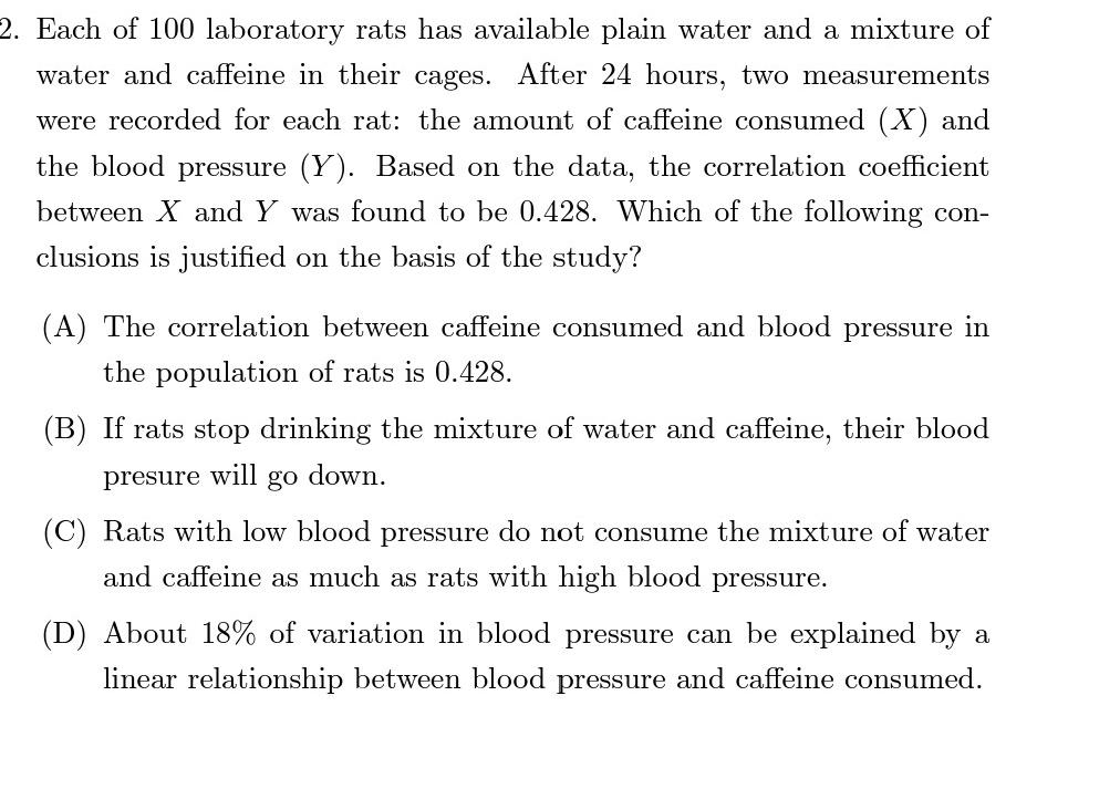 Solved Each of 100 laboratory rats has available plain water | Chegg.com