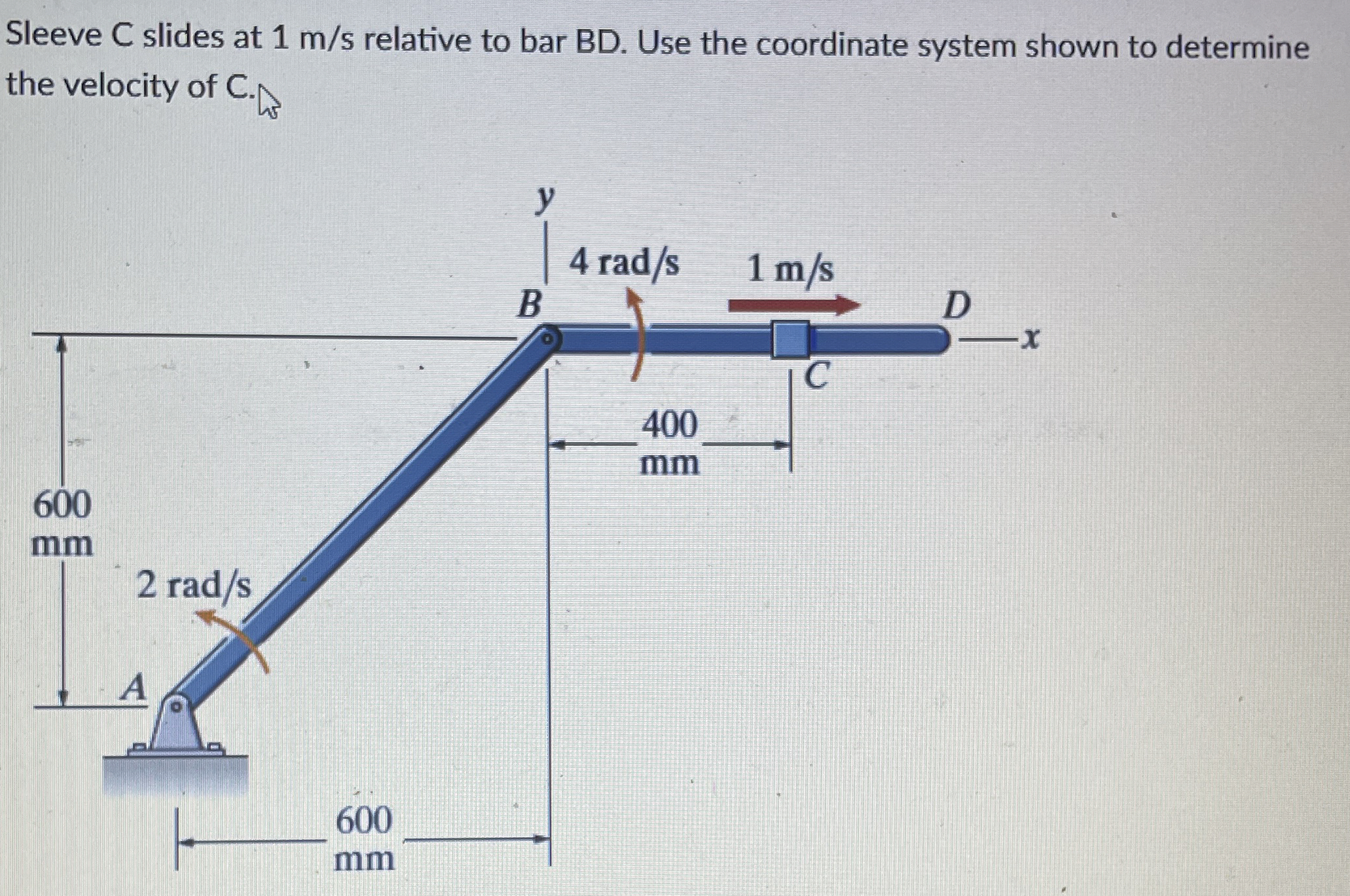 Solved Sleeve C slides at 1ms ﻿relative to bar BD. ﻿Use the | Chegg.com