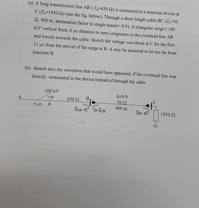 (a) A long transmission line AB(Z0=450Ω) is connected | Chegg.com
