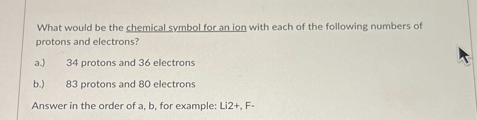 Solved What would be the chemical symbol for an ion with | Chegg.com