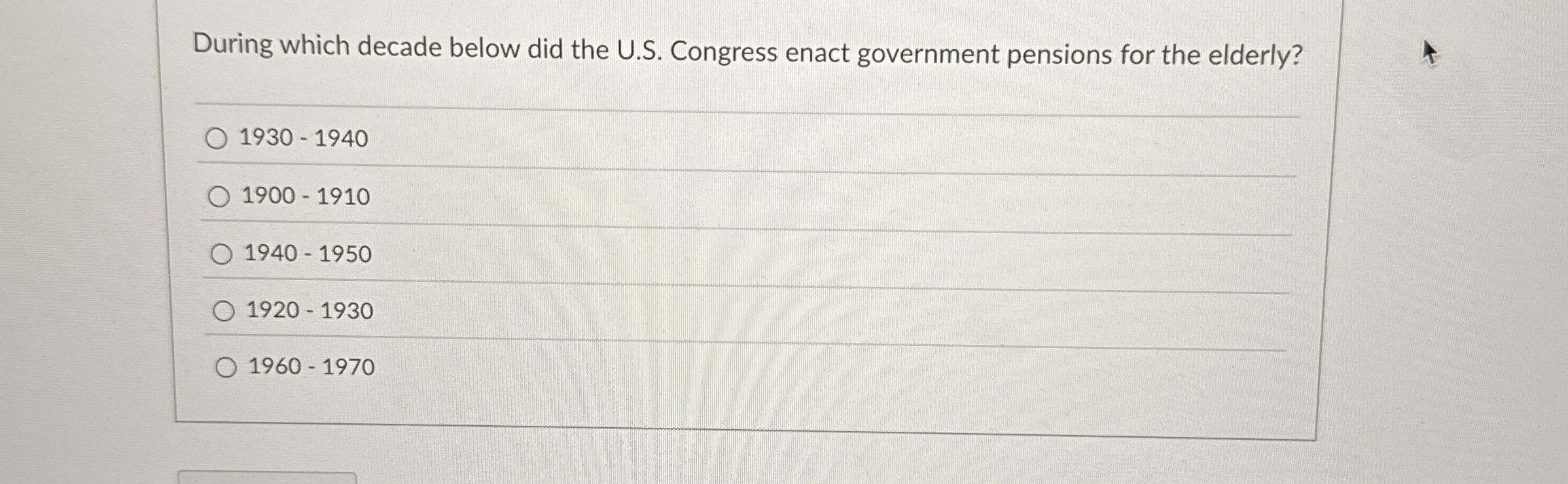 Solved During which decade below did the U.S. ﻿Congress | Chegg.com