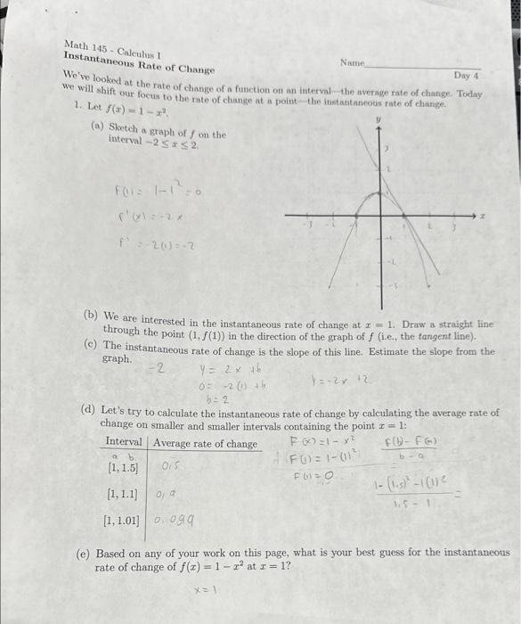 Solved Math 145 - Calculus 1 Instantaneous Rate of Change | Chegg.com