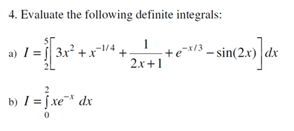 Solved 4. Evaluate the following definite integrals: 1/4 | Chegg.com
