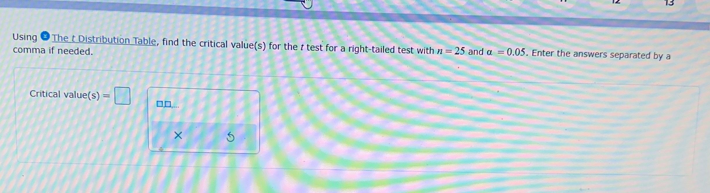 Solved Using 9 ﻿The t ﻿Distribution Table, find the critical | Chegg.com