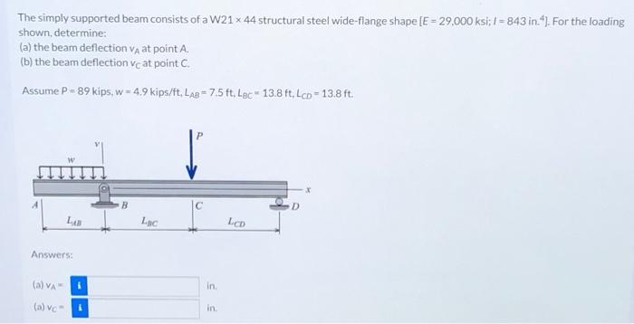 Solved The simply supported beam consists of a W21 x 44 | Chegg.com