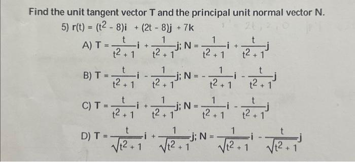 Solved Find the unit tangent vector T and the principal unit | Chegg.com
