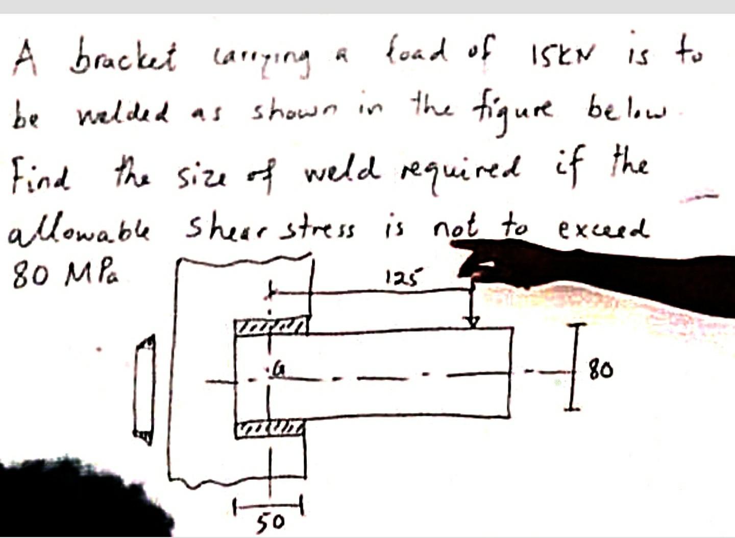Solved A bracket carrying a load of 15 kN is to be welded | Chegg.com