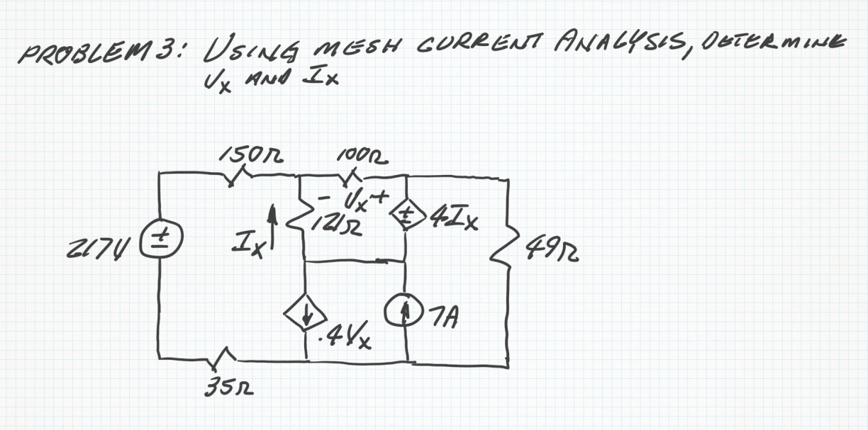Solved PROBLEM 3: USING MESH CURRENT ANALYSIS, DETERMINE V_x | Chegg.com