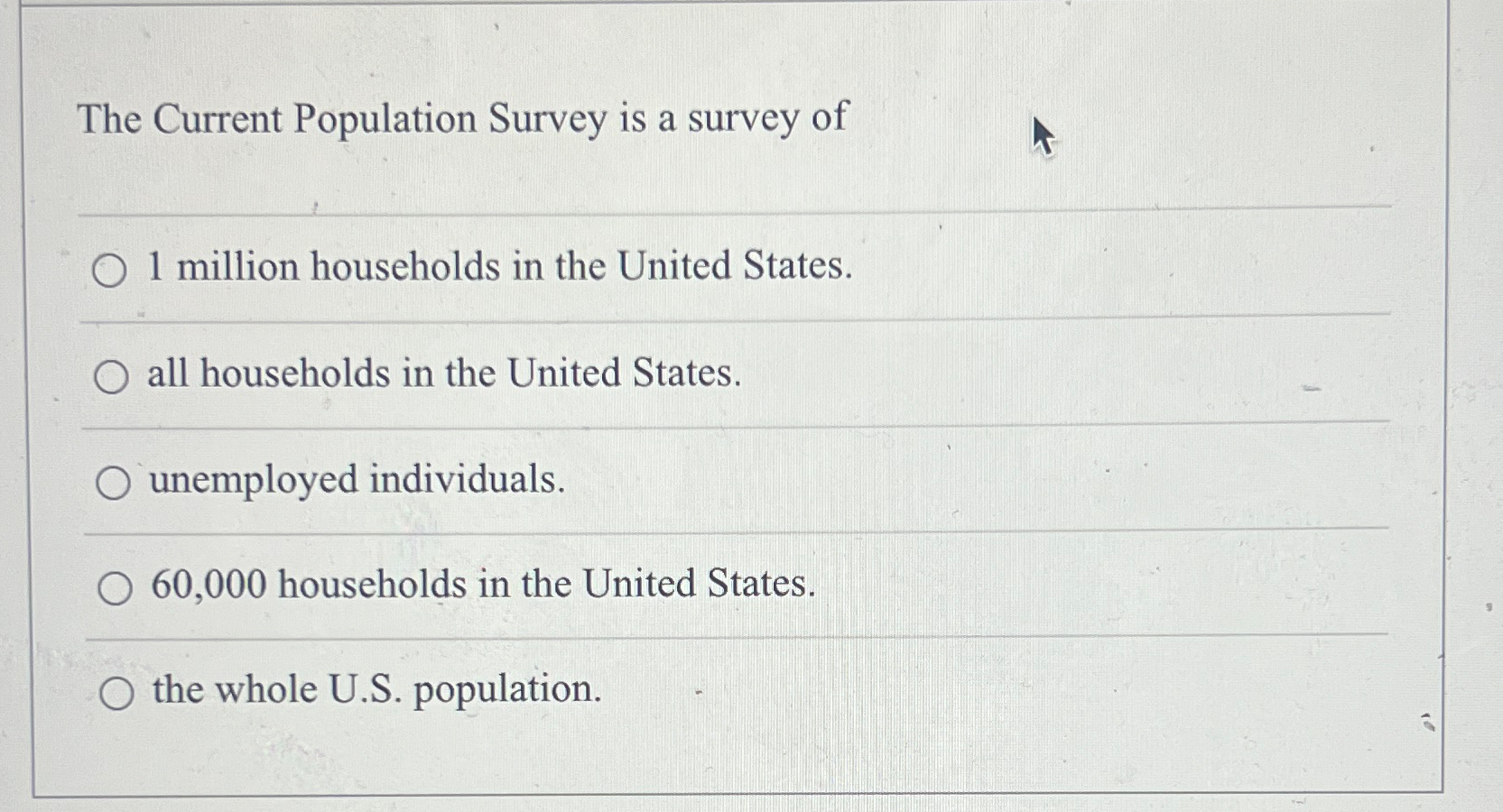 Solved The Current Population Survey is a survey of1 | Chegg.com