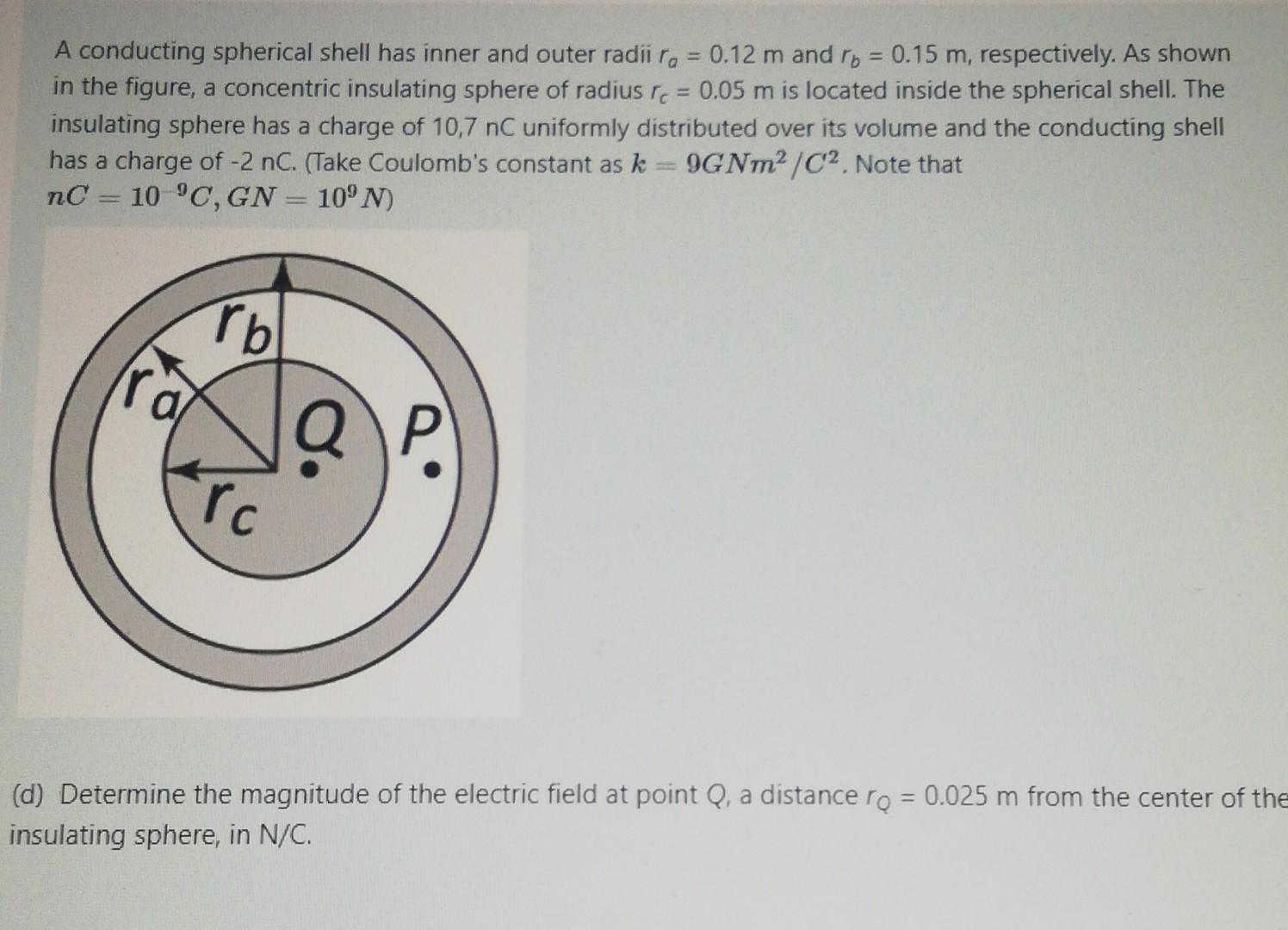 Solved A conducting spherical shell has inner and outer | Chegg.com