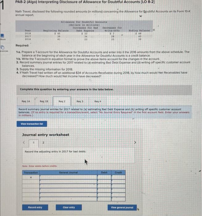 PA8-2 (Algo) Interpreting Disclosure of Allowance for | Chegg.com