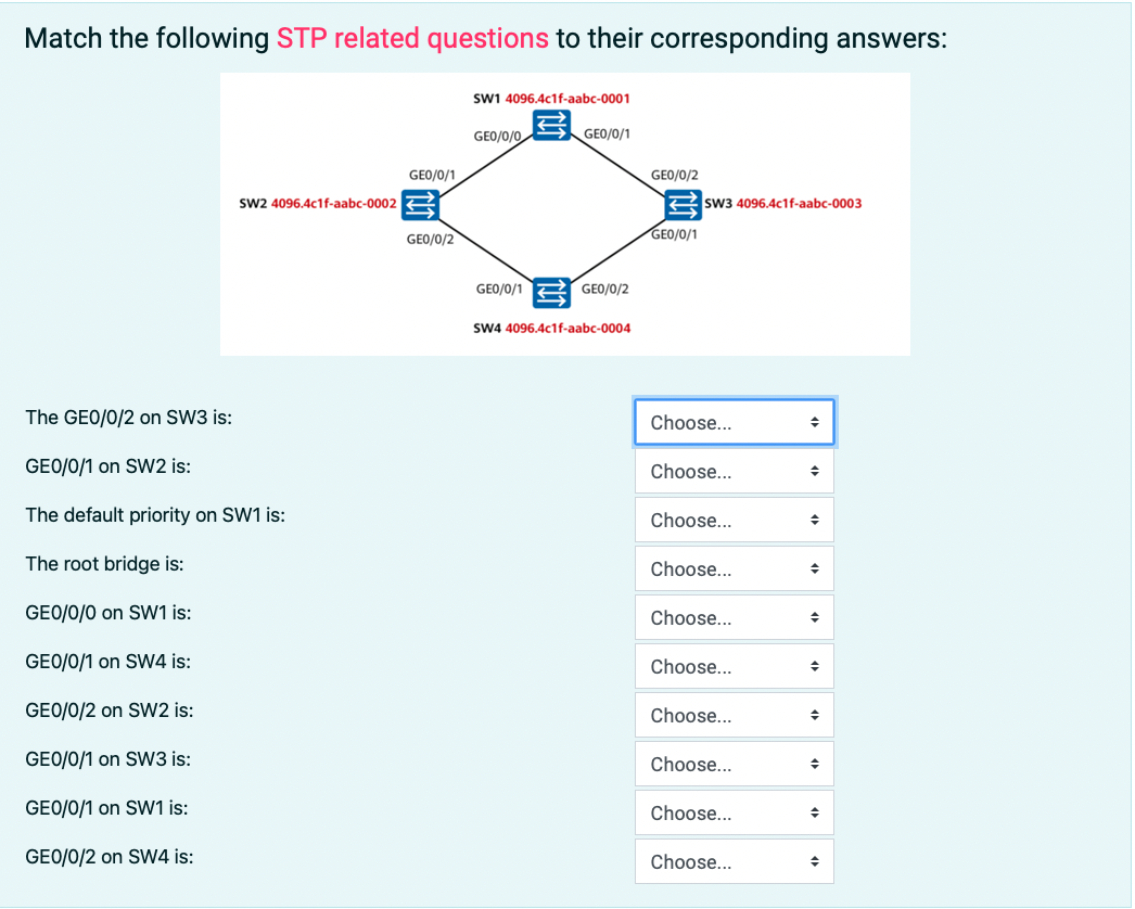 Solved Match the following STP related questions to their | Chegg.com