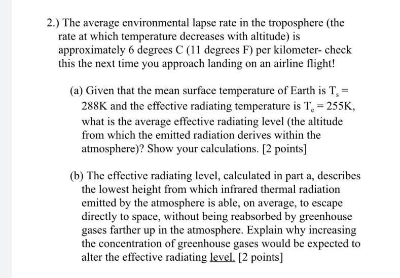 Solved 2.) The average environmental lapse rate in the | Chegg.com