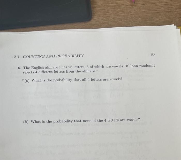 Solved 2.3. COUNTING AND PROBABILITY 83 6. The English | Chegg.com
