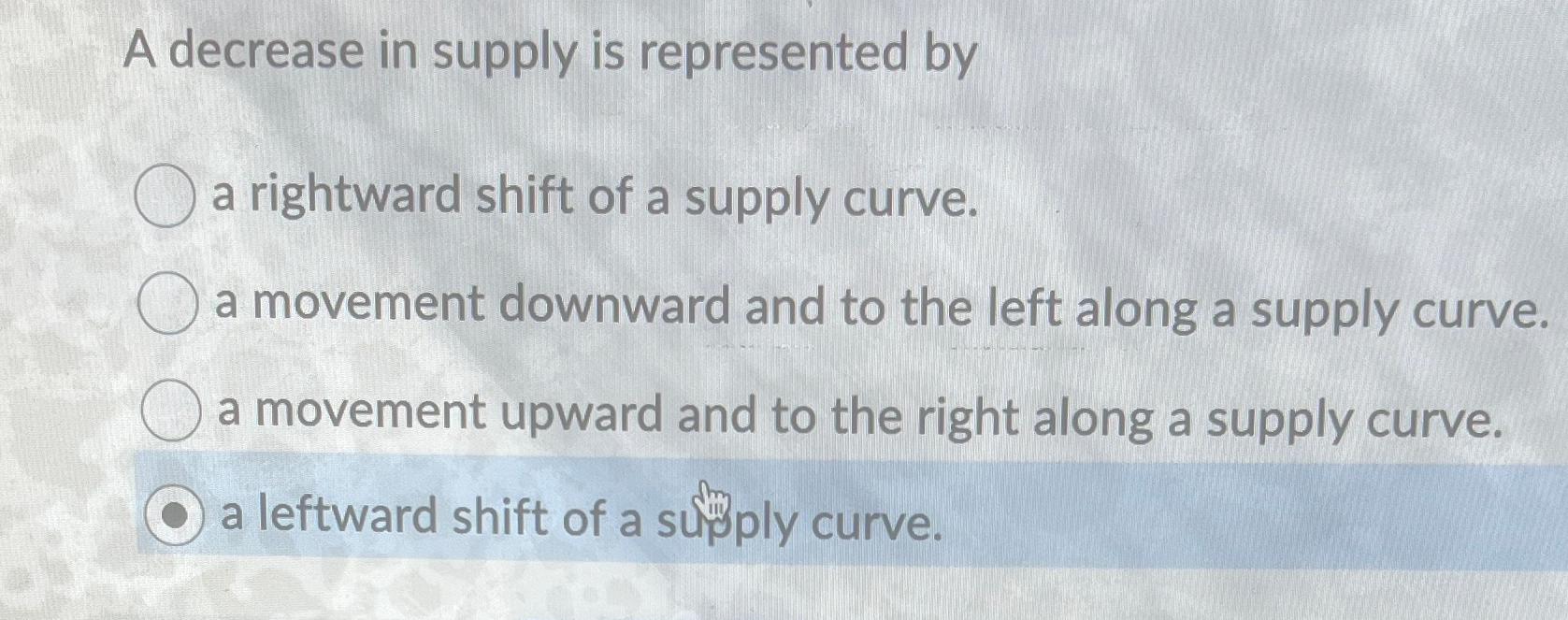 Solved A decrease in supply is represented bya rightward | Chegg.com