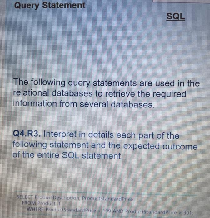 Solved Query Statement SQL The following query statements | Chegg.com