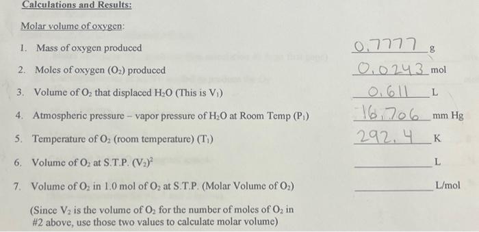 Solved Molar volume of oxygen: 1. Mass of oxygen produced | Chegg.com