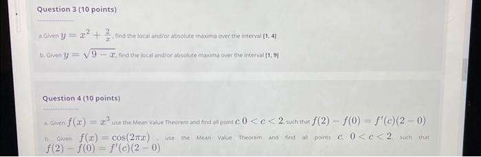 Solved a.Given y=x2+x2. Find the local andior absolute | Chegg.com