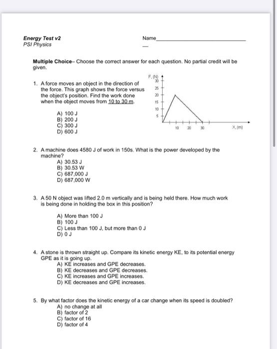 Solved Energy Test v2 PSI Physics Name Multiple Choice- | Chegg.com