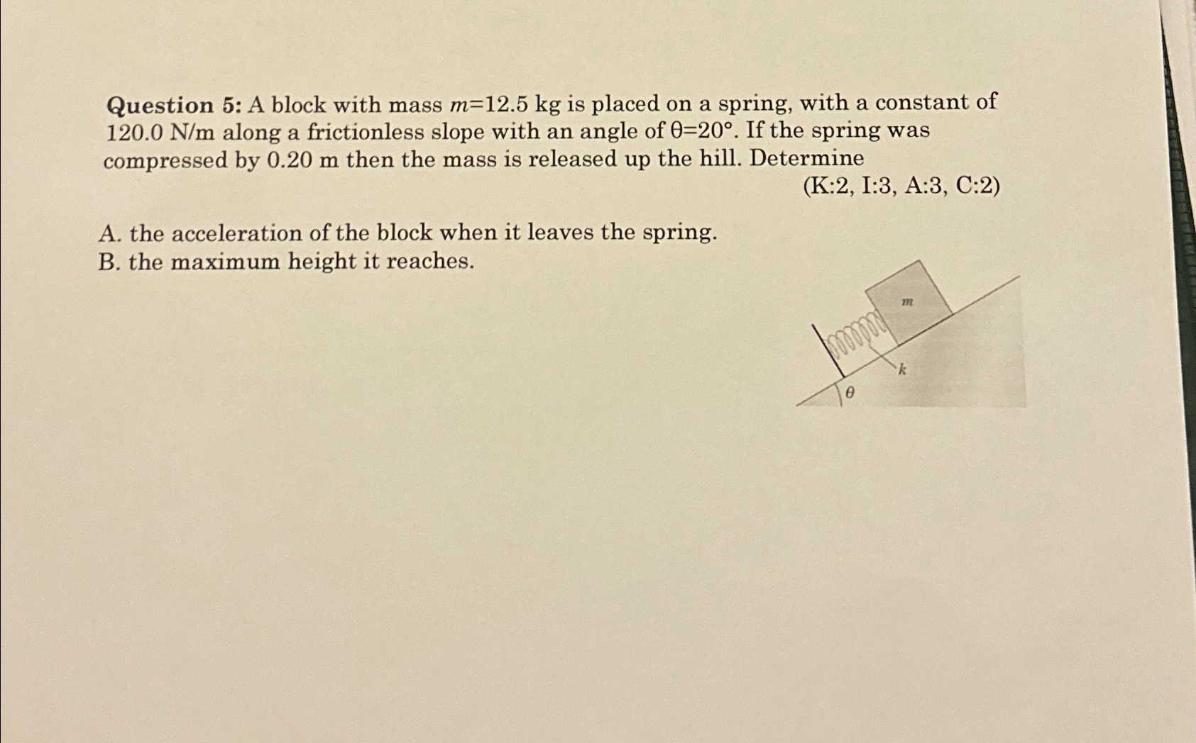 Solved Question 5: A block with mass m=12.5kg ﻿is placed on | Chegg.com