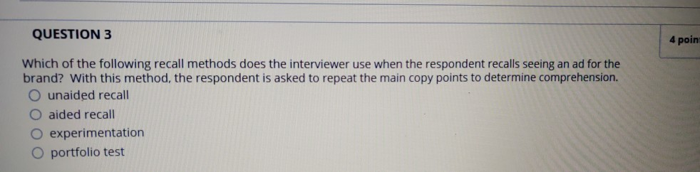 Solved QUESTION 3 4 poin Which of the following recall | Chegg.com