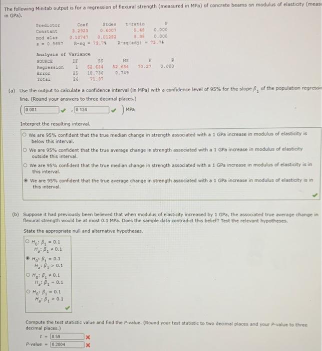 Solved The following Minitab output is for a regression of | Chegg.com