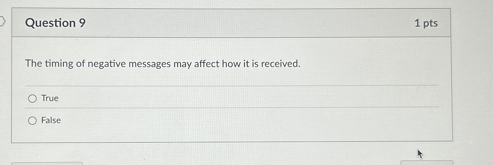 Solved Question 91 ptsThe timing of negative messages may | Chegg.com Solved Question 91 ptsThe timing of negative messages may | Chegg.com