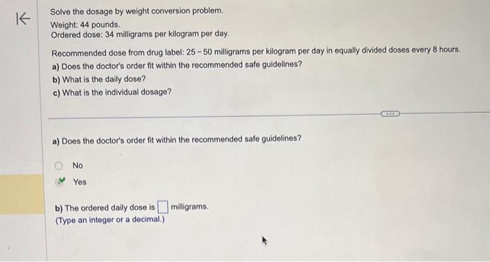 Solved Solve the dosage by weight conversion problem. | Chegg.com