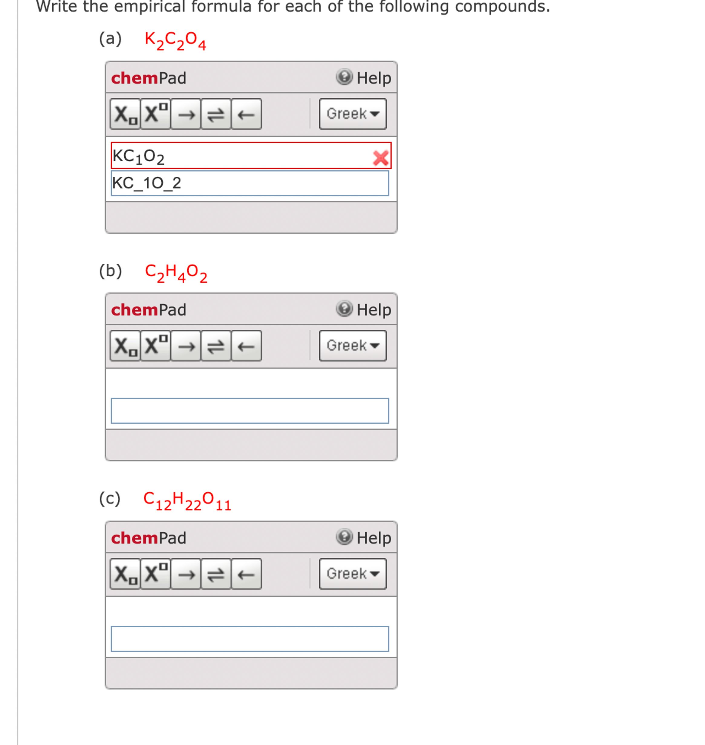 Solved Write the empirical formula for each of the following | Chegg.com